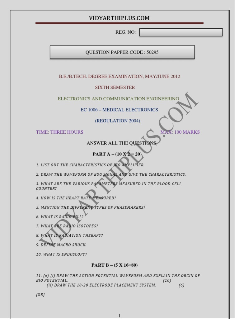 Reg. No:: B.E./B.Tech. Degree Examination, May/June 2012 Sixth Semester ...