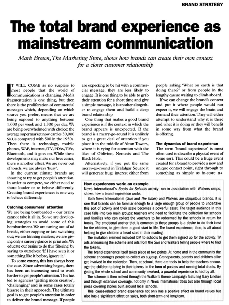 The Brand Experience As Mainstream Communication | PDF