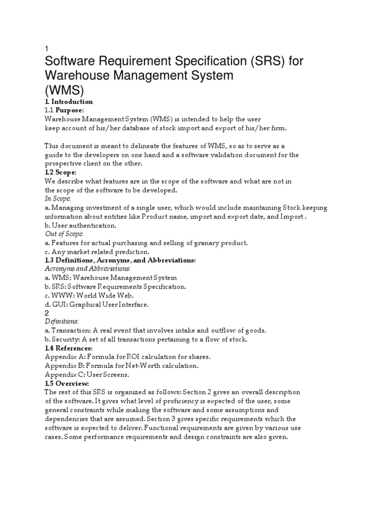 Software Requirement Specification (SRS) For Warehouse Management ...
