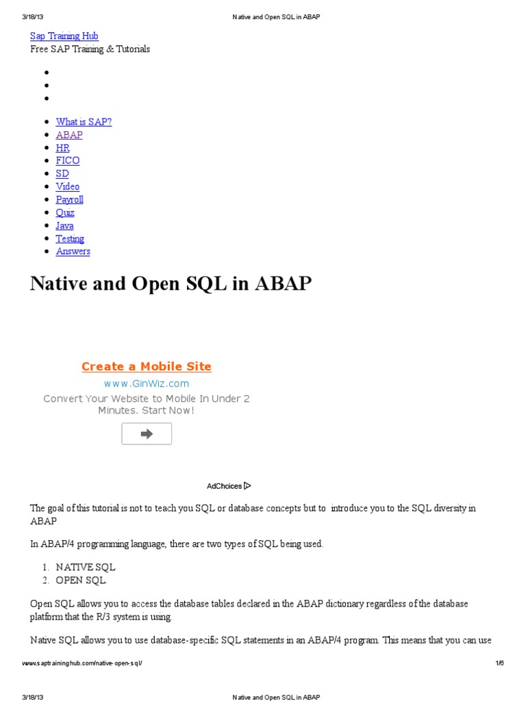 4 Native and Open SQL in ABAP | PDF | Sql | Database Index