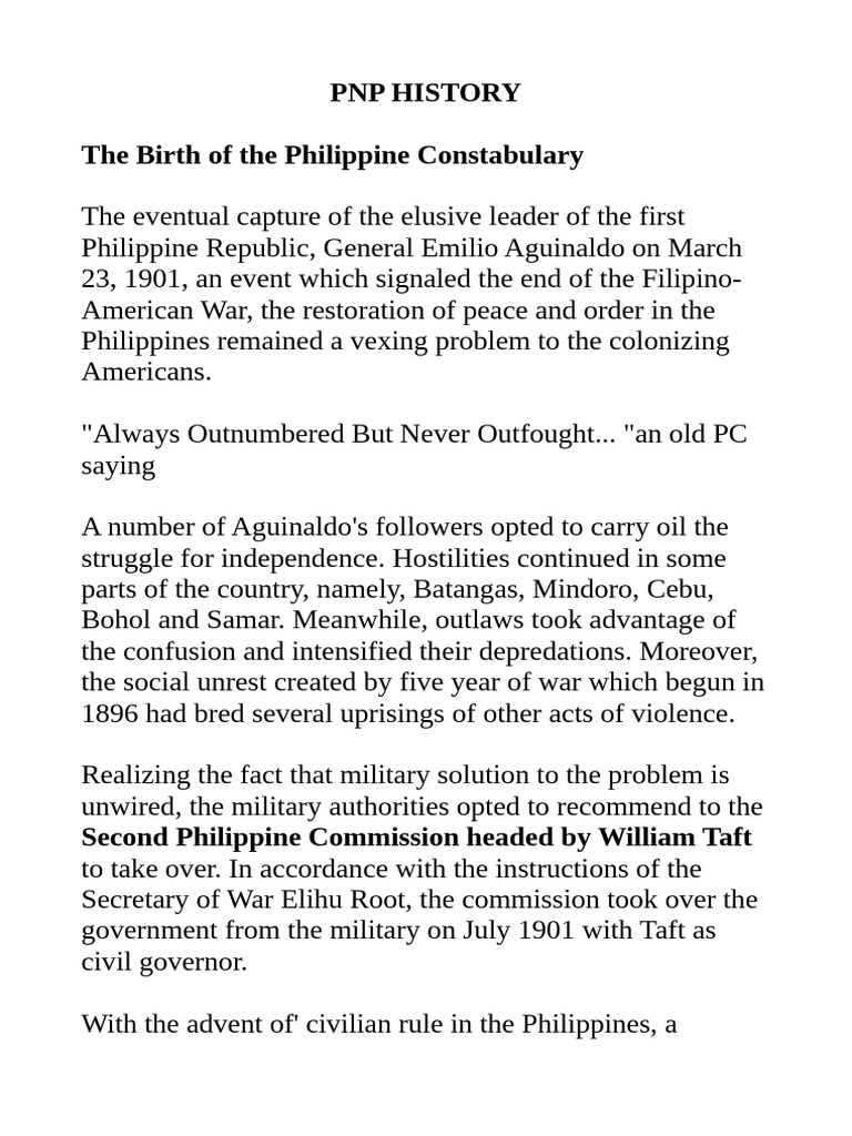 PNP History The Birth of The Philippine Constabulary | PDF