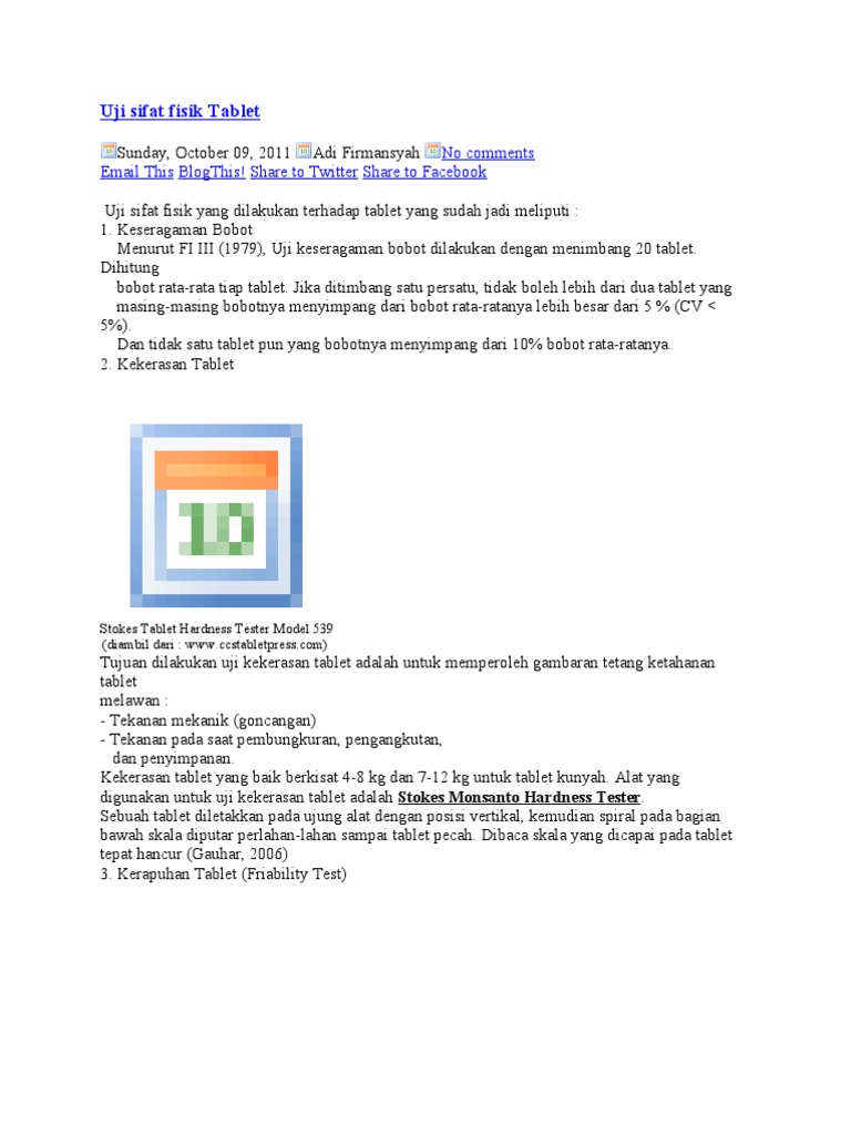Uji Sifat Fisik Tablet | PDF