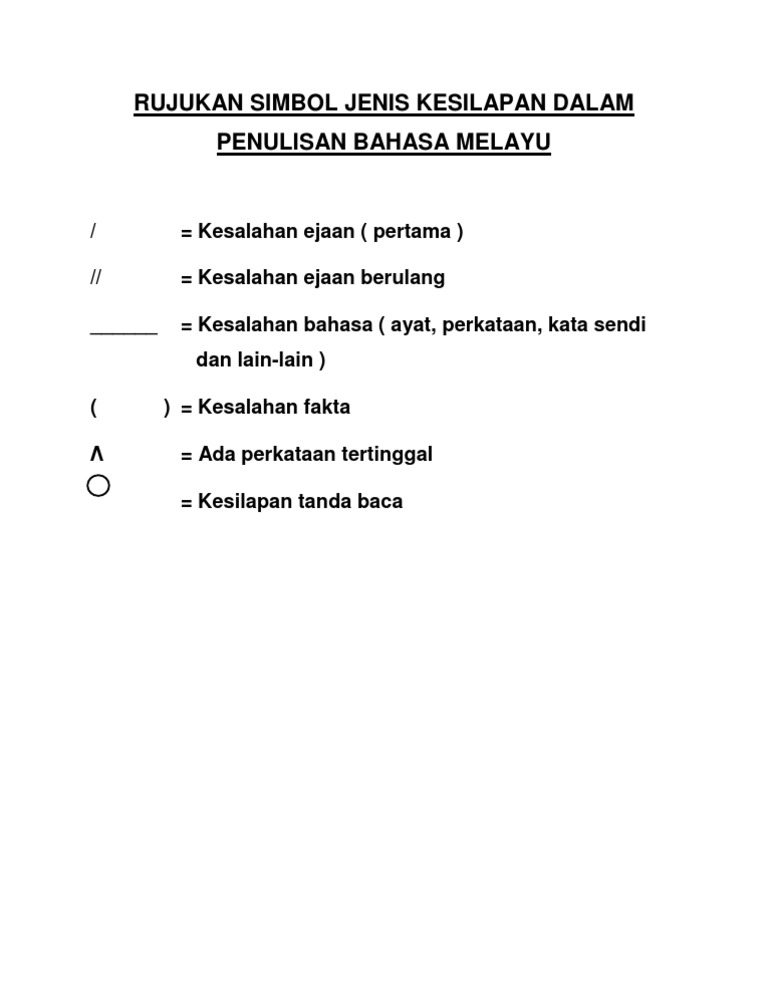 Rujukan Simbol Kesilapan Dalam Penulisan Bahasa Melayu | PDF