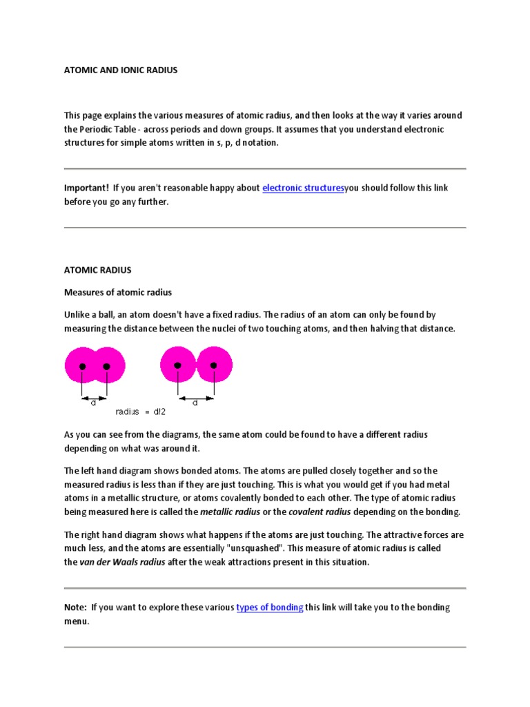 Atomic and Ionic Radius | PDF | Chemical Bond | Ion