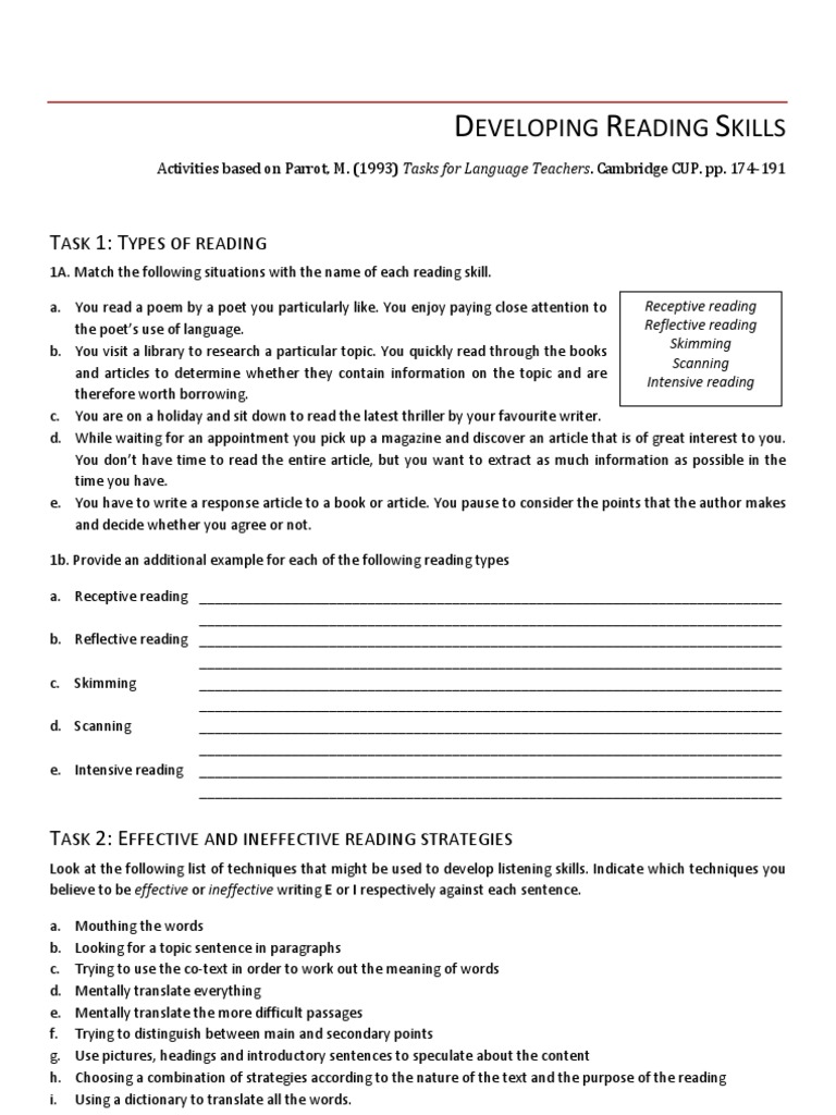 Developing Reading Skills A Lesson Plan On Types Of Reading Effective