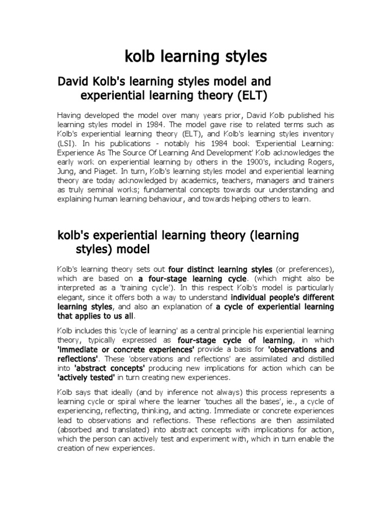 Kolb's Theory | Learning Styles | Thought
