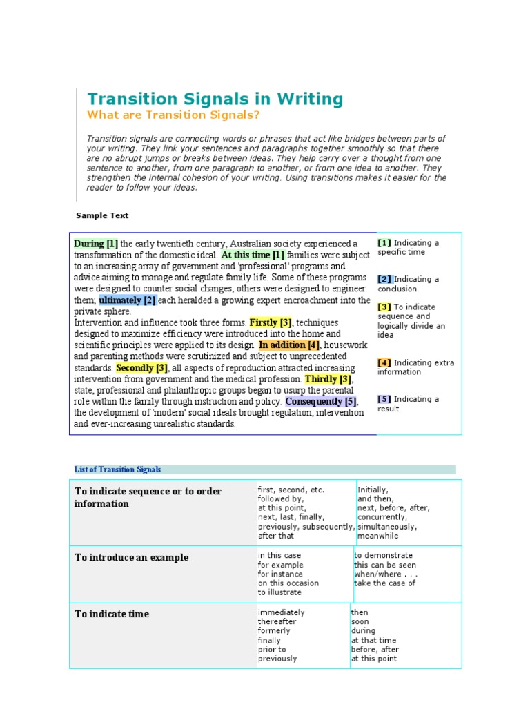 Understanding Transition Signals in Writing | PDF | Paragraph ...