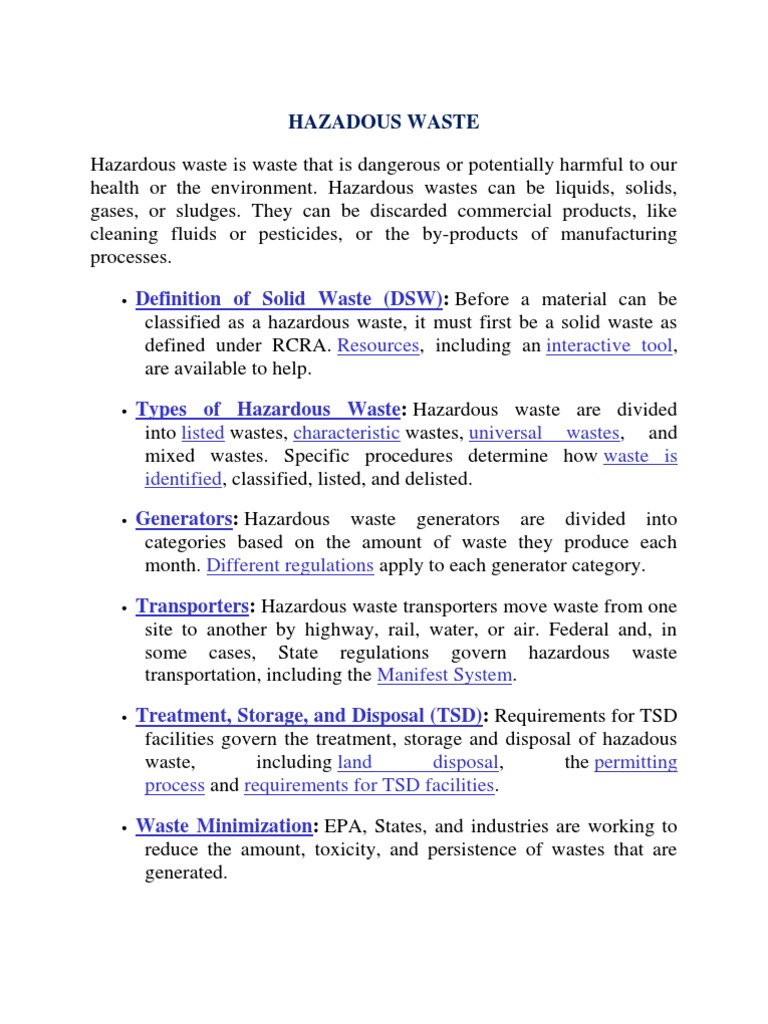 Hazardous Waste Management Guide | PDF | Resource Conservation And ...