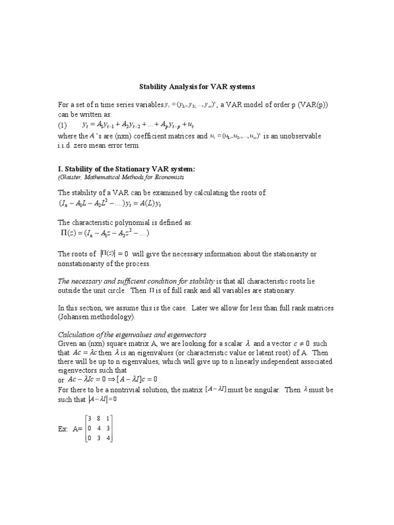 Stability Analysis For VAR Systems | PDF | Eigenvalues And Eigenvectors ...