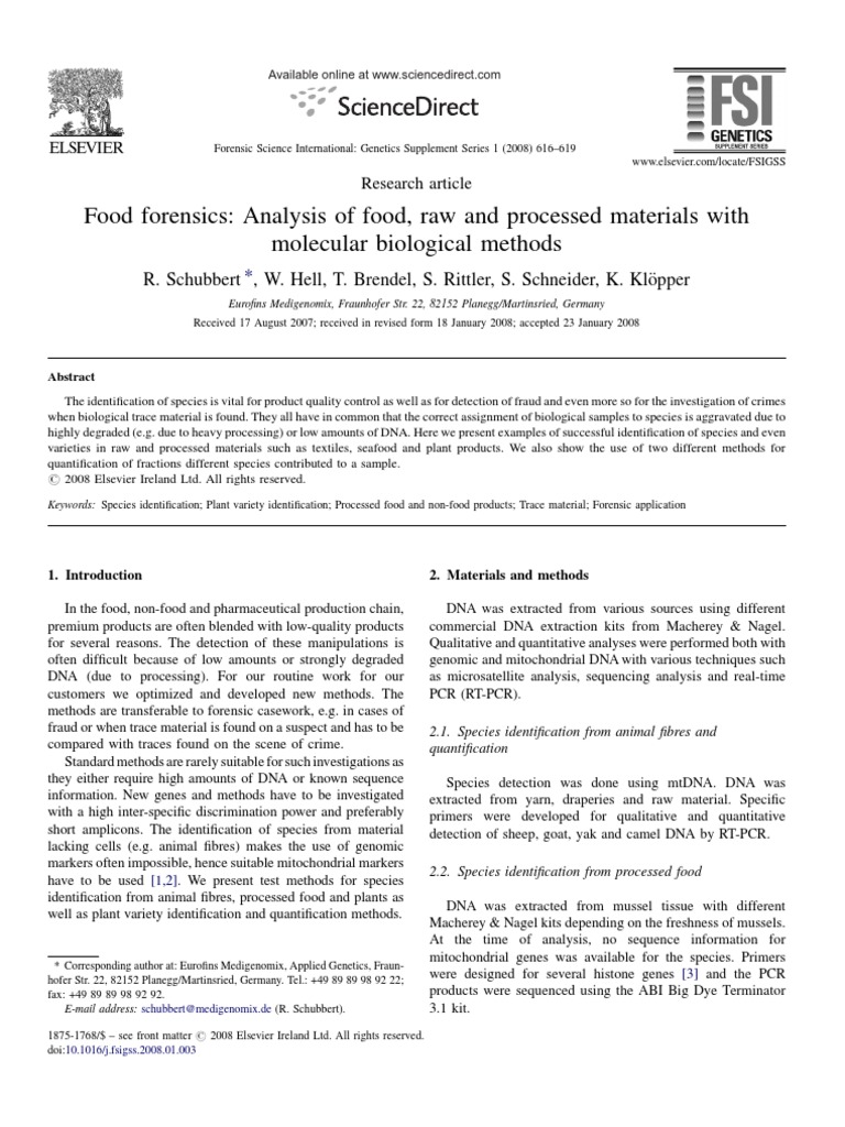 Food Forensics Analysis of Food, Raw and Processed Materials With ...