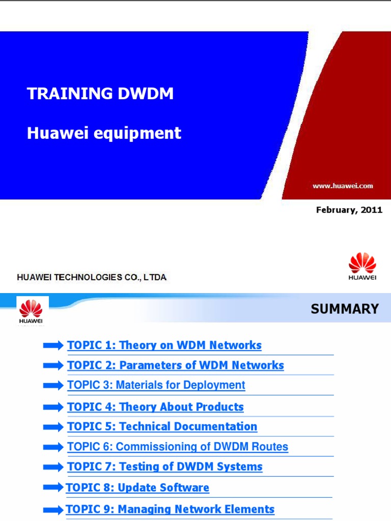 Training DWDM Huawei Equipment: February, 2011 | PDF | Wavelength ...