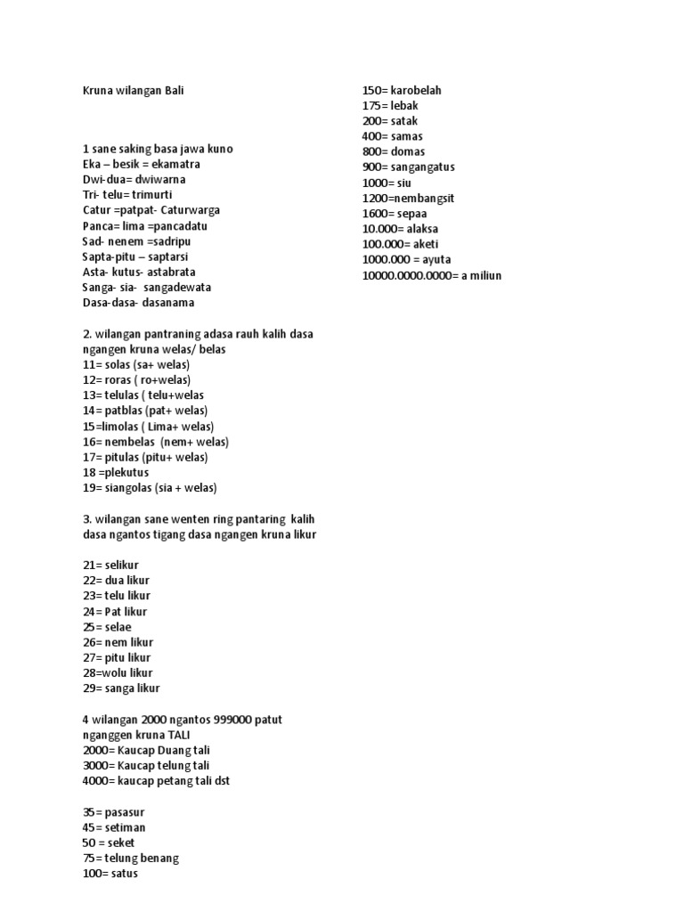 Kruna Wilangan Bali | PDF