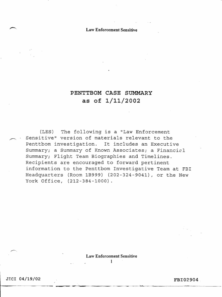 Fbi Case Summary For 911 From The 911 Commission Files Pdf