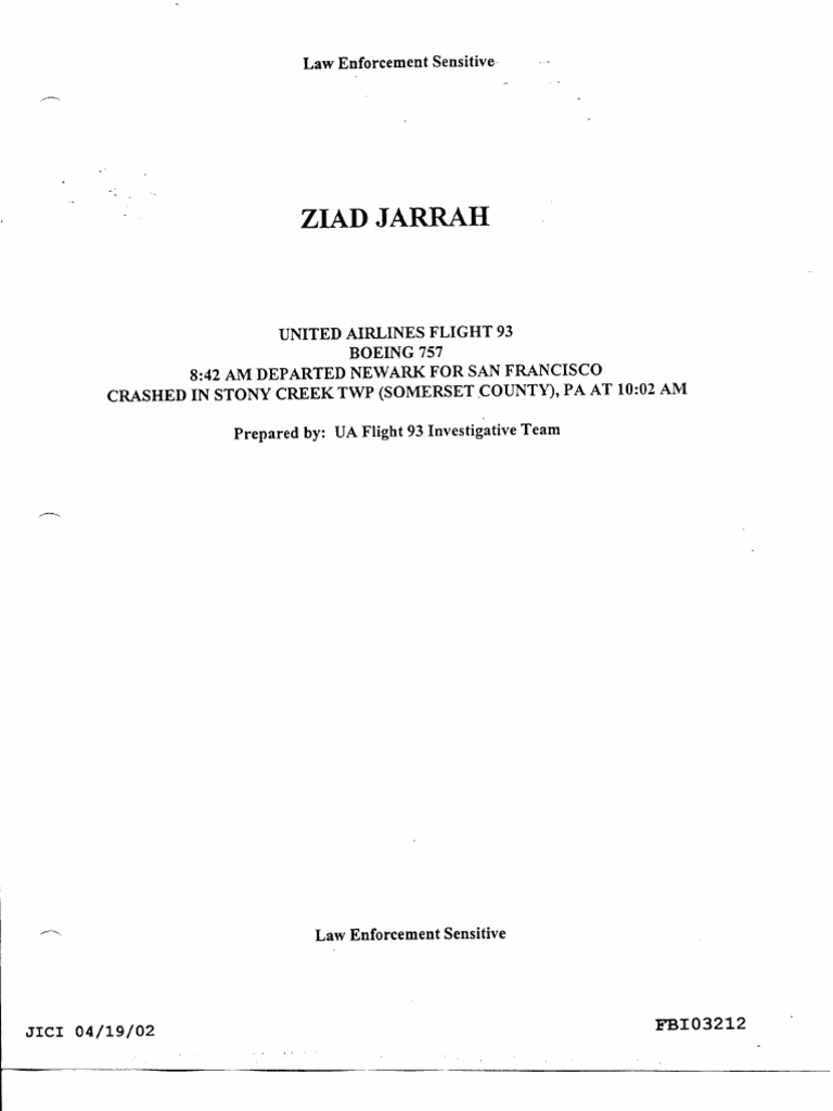 Fbi Summary About Alleged Flight 93 Hijacker Ziad Jarrah Pdf United