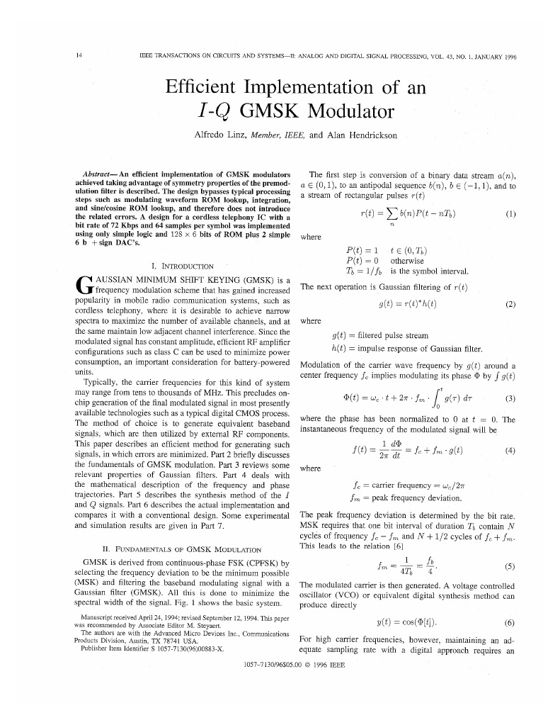 Efficient Implementation of An I-Q GMSK Modulator | PDF
