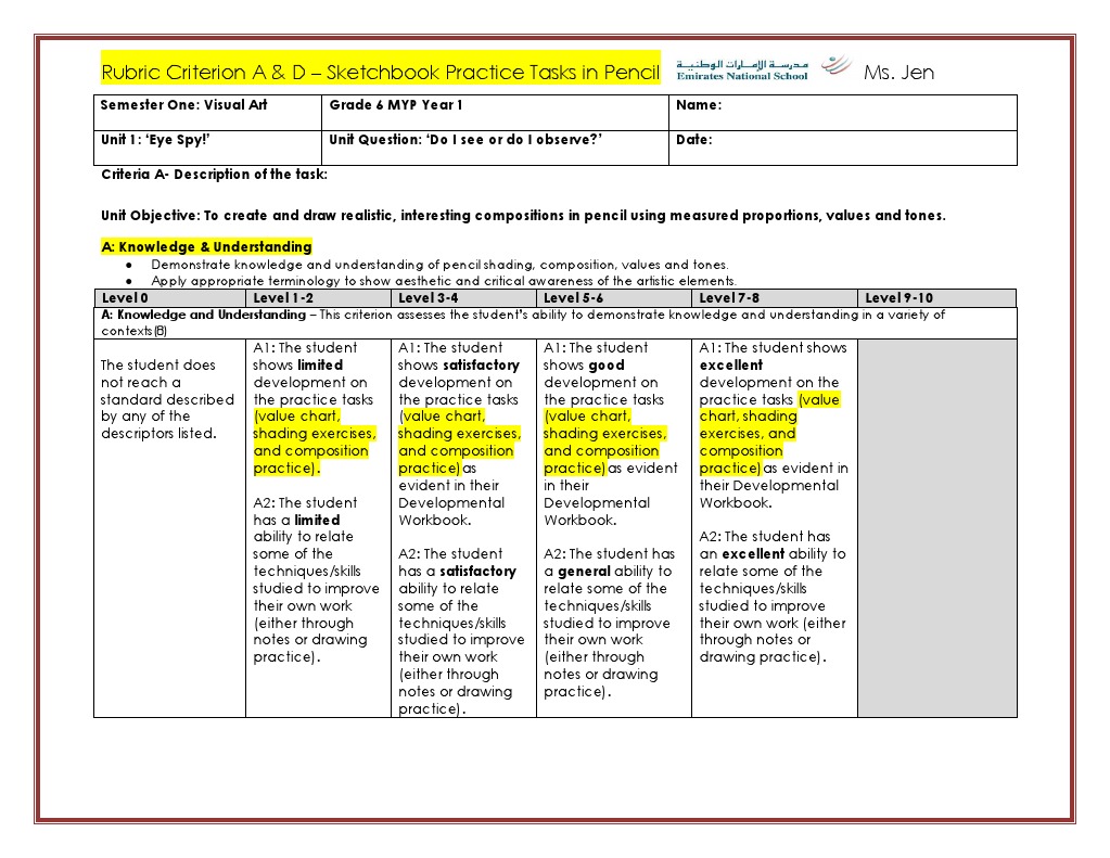 Grade 6 Drawing Rubric Criteria | PDF | Composition (Visual Arts ...