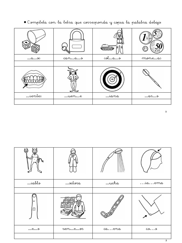 Ejercicios de Completar Palabras y Colorear | PDF | Artes del Lenguaje ...