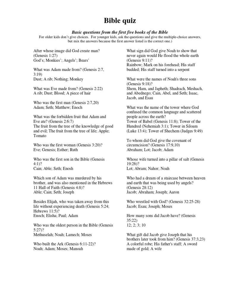 Quizzler Bible Quiz | PDF | Book Of Numbers | Book Of Genesis