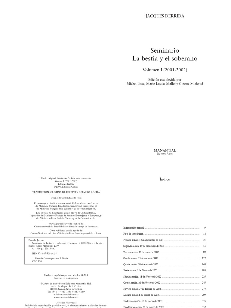 Derrida - Seminario La Bestia y El Soberano Resumen | PDF | Lobo gris | Caza