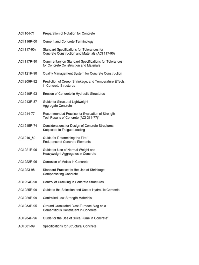 Aci Code List | Download Free PDF | Prestressed Concrete | Concrete