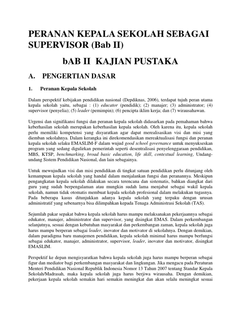Peranan Kepala Sekolah Sebagai Supervisor | PDF | Karier & Perkembangan ...