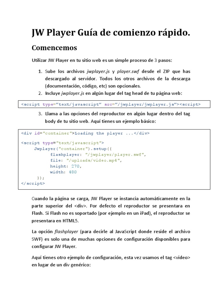 JW Player Guía de Comienzo Rápido | PDF | Script Java | Red mundial