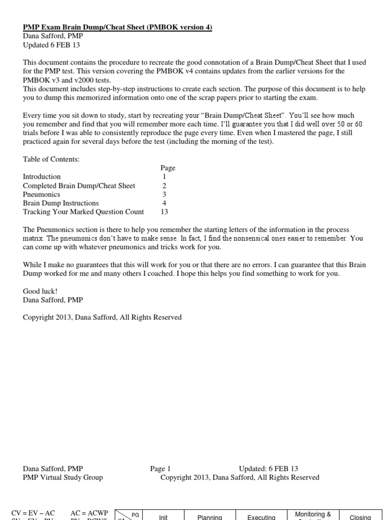 PMP Exam PMBoK V4 Brain Dump-Cheat Sheet 6 FEB 13 | PDF | Motivation ...