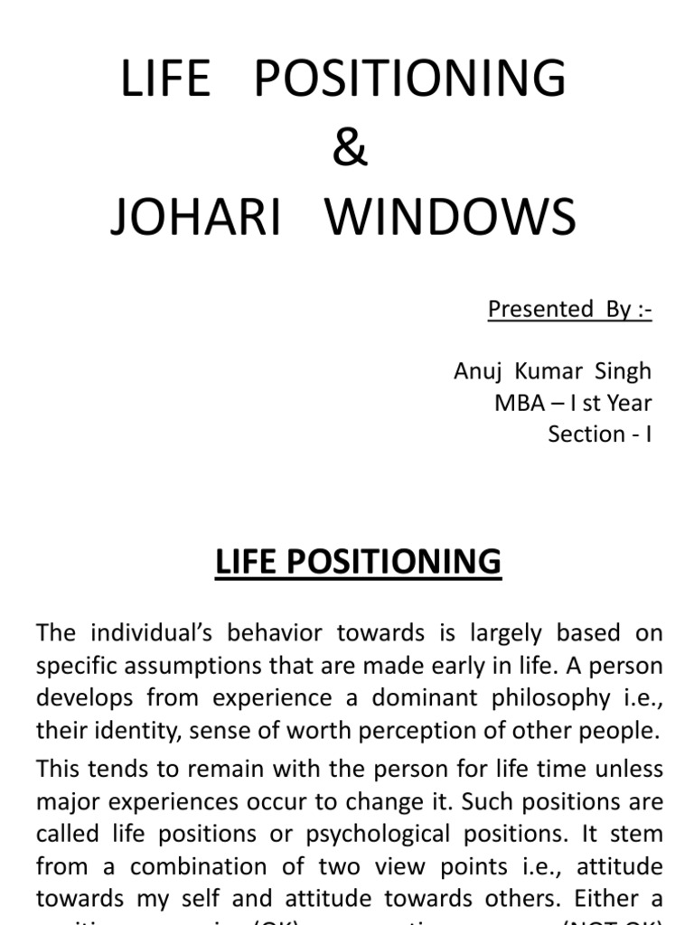 Life Positioning | PDF | Self | Motivation
