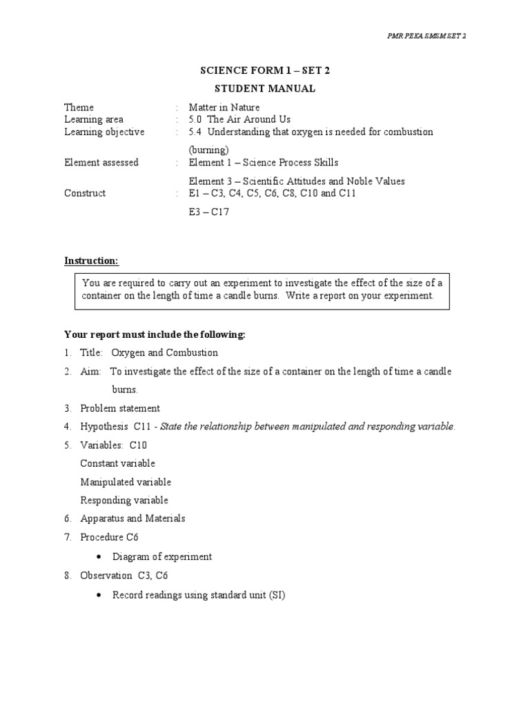 Peka Science Form 1 Experiment | PDF | Combustion | Candle