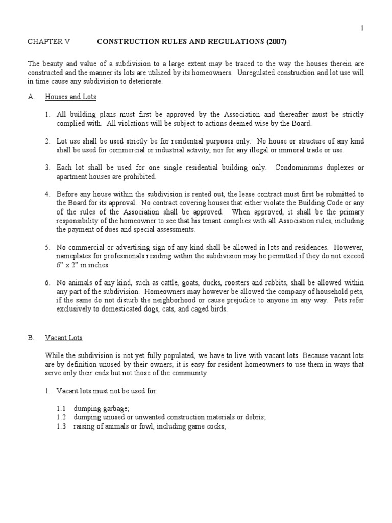 CHAPTER V - Construction Rules and Regulations 2007 | PDF | Land Lot ...