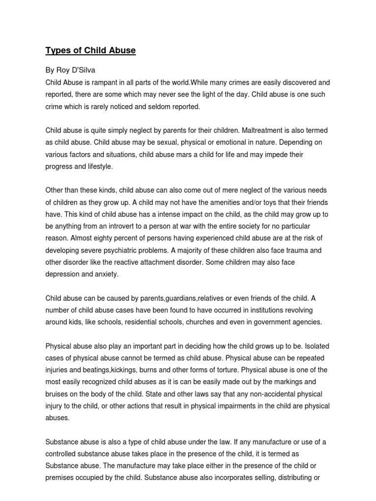 Types of Child Abuse | PDF | Child Abuse | Child Neglect