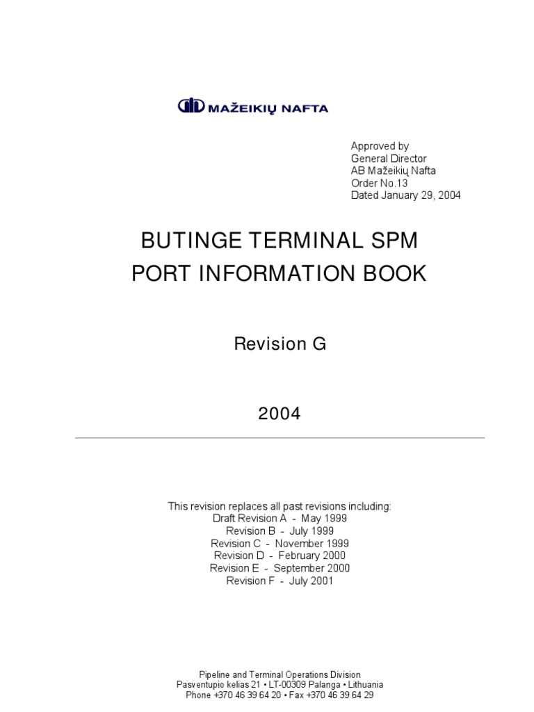 Butinge Terminal SPM Port Information Book Revision G | PDF | Oil Tanker | Water Transport