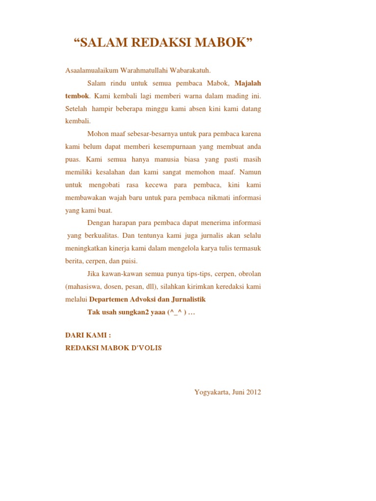 Salam Redaksi Mading | PDF