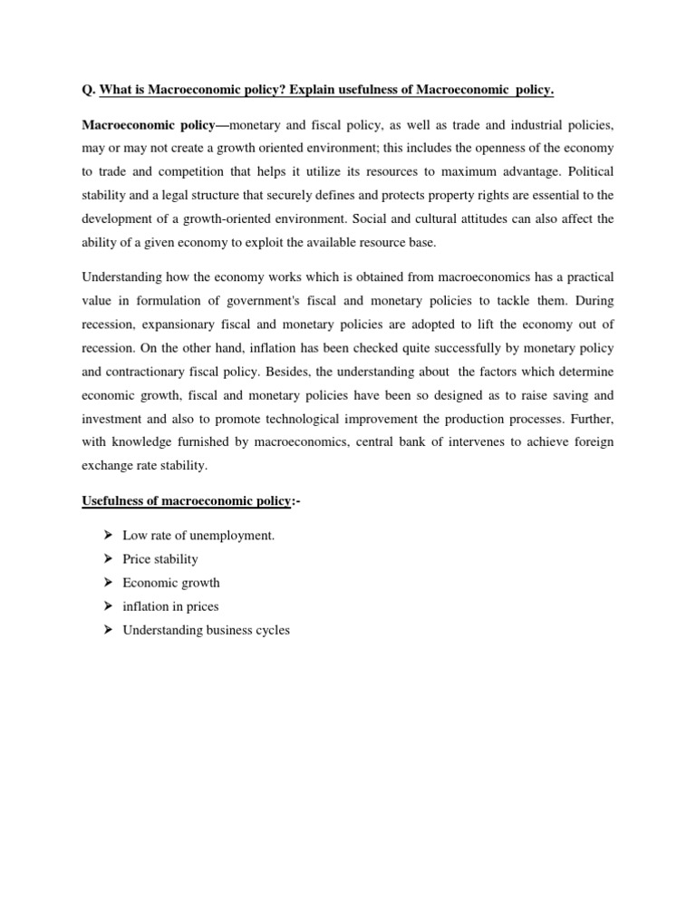 Macroeconomic Policies | PDF