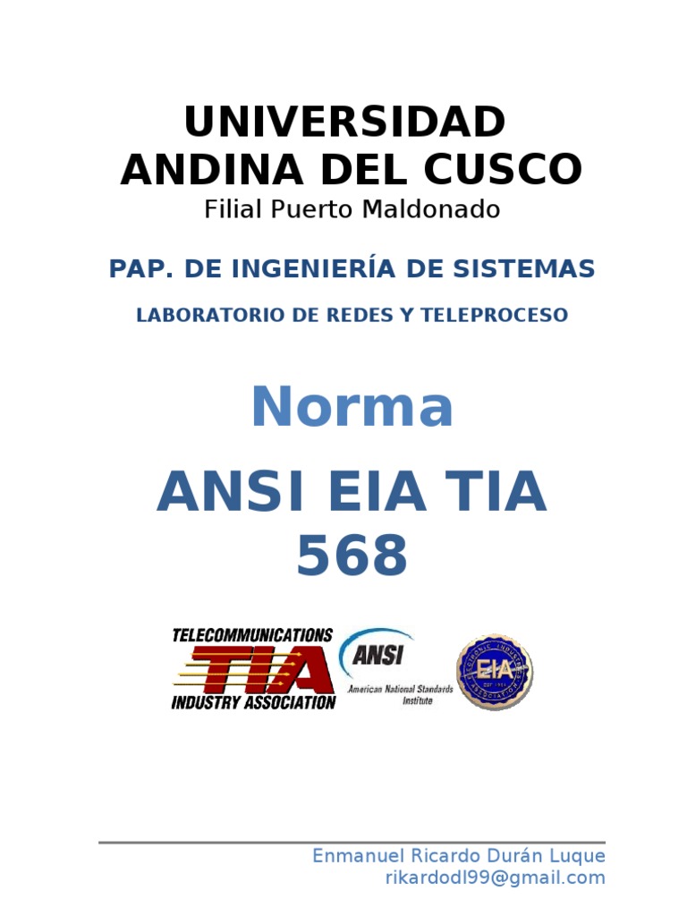 Norma Ansi Eia Tia 568 | PDF | Telecomunicaciones | Ingeniería
