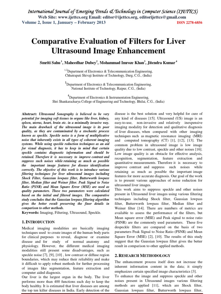 Comparative Evaluation of Filters For Liver Ultrasound Image ...