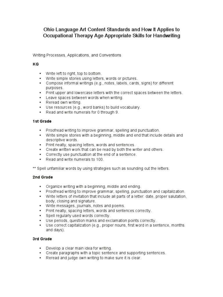 Ohio Language Art Content Standards and How It Applies To Occupational ...