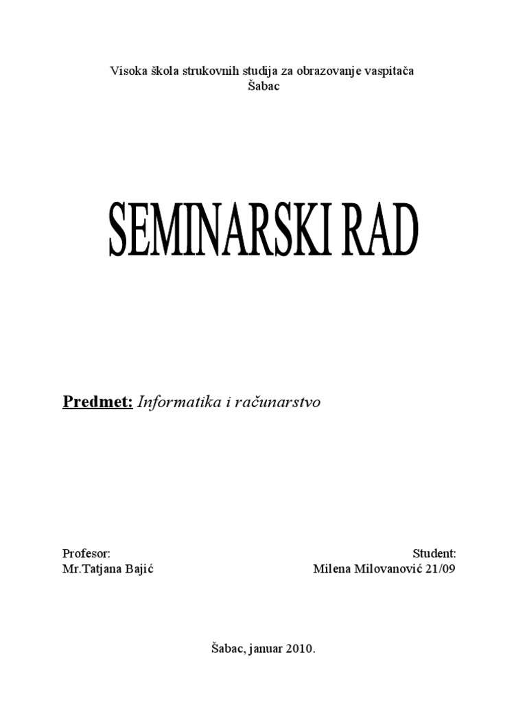 Seminarski Rad Informatika | PDF