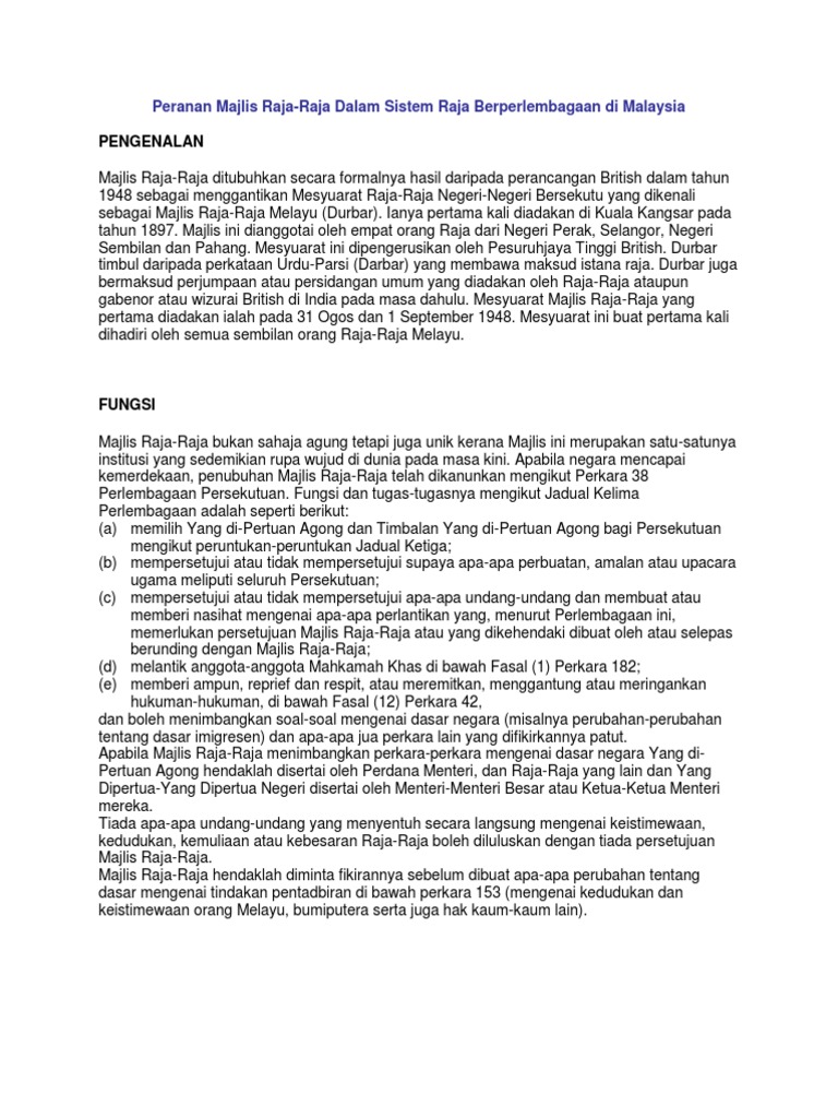 Peranan Majlis Raja | PDF
