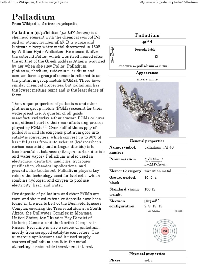 Palladium - Wikipedia, The Free Encyclopedia | PDF | Palladium | Isotope