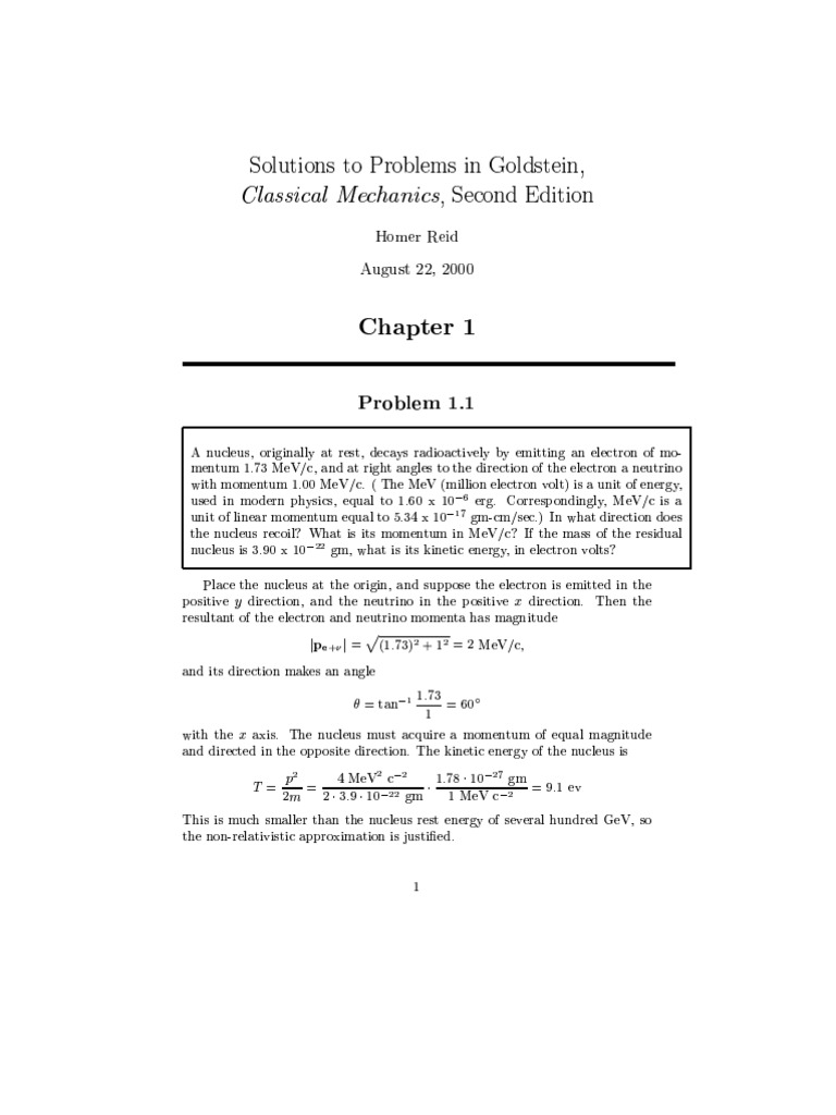 Classical Mechanics, Solved Problems - Goldstein | PDF | Teaching ...