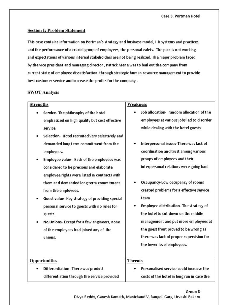 Portman Hotel HR Case | PDF | Employment | Human Resource Management