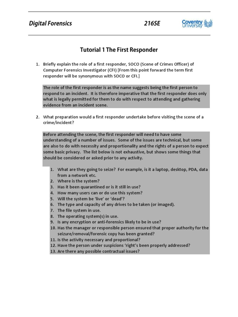 216SE Tutorial 1 First Responder Solutions v1.0 | PDF | Manufactured ...