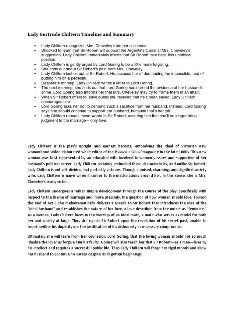 Lady Gertrude Chiltern Timeline and Summary | PDF