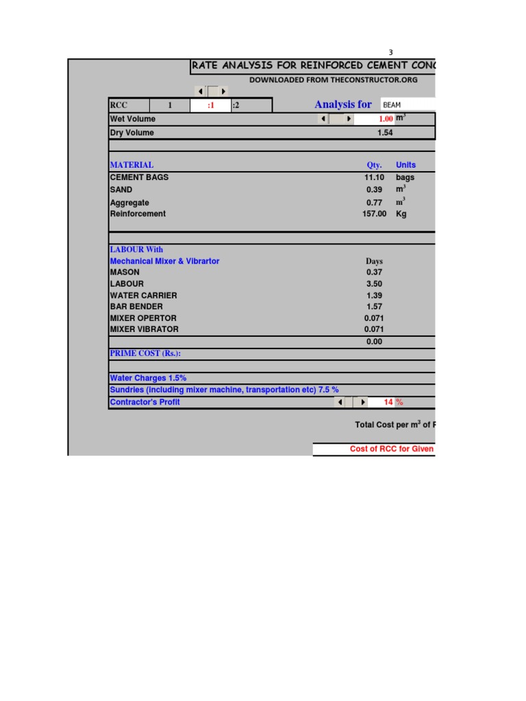 RCC Cost Analysis for Builders | PDF