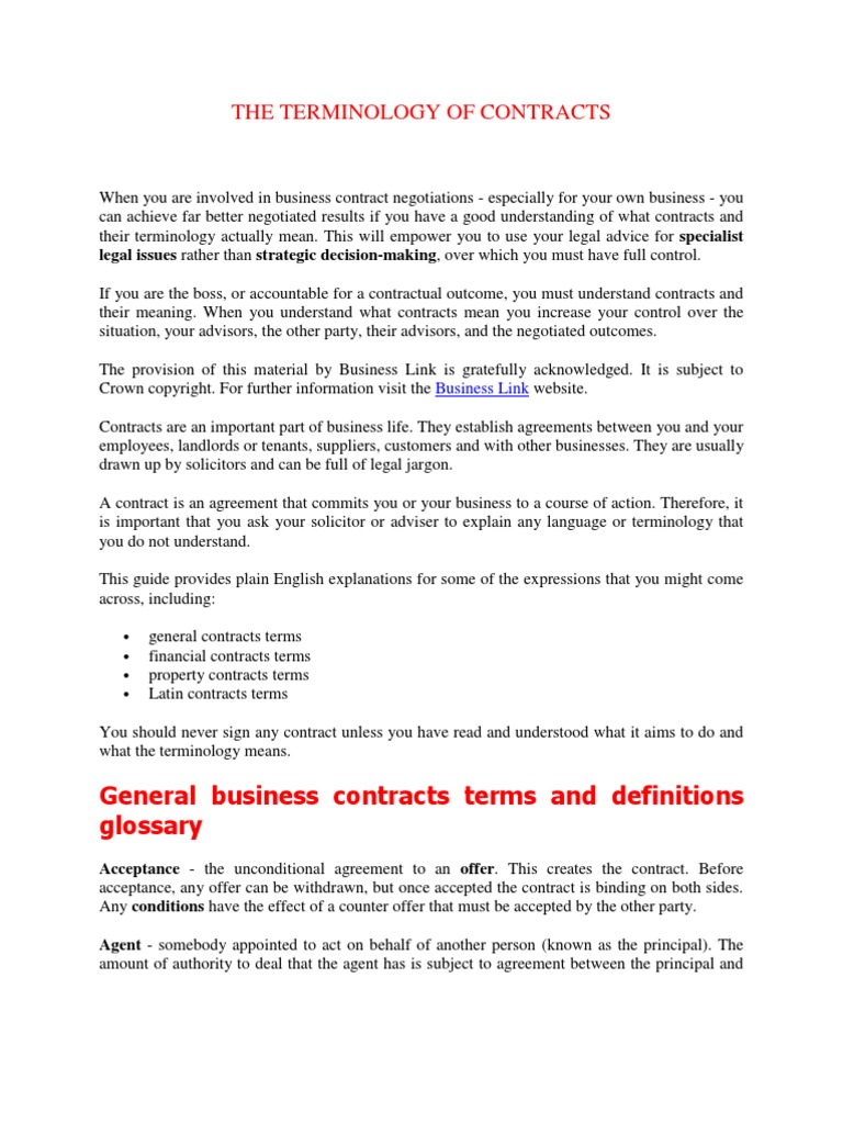 The Terminology of Contracts | PDF | Leasehold Estate | Contractual Term