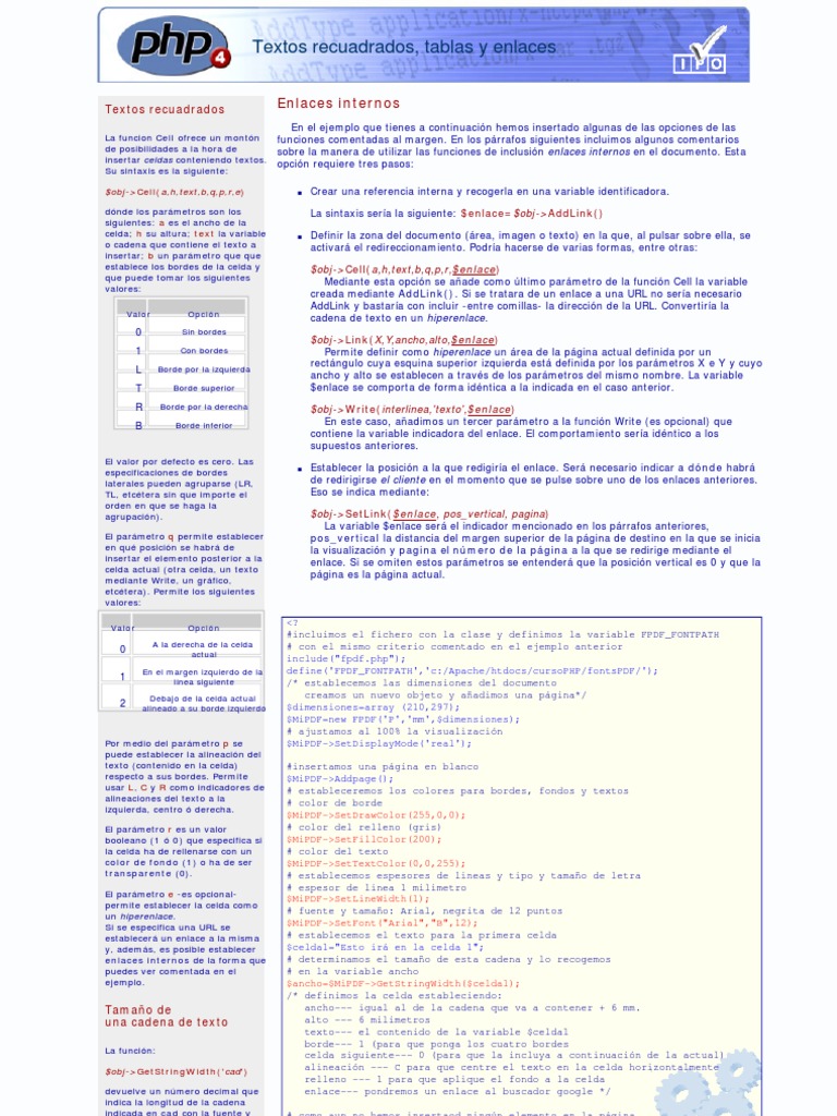 Tablas FPDF | PDF | Hipervínculo | Localizador Uniforme de Recursos