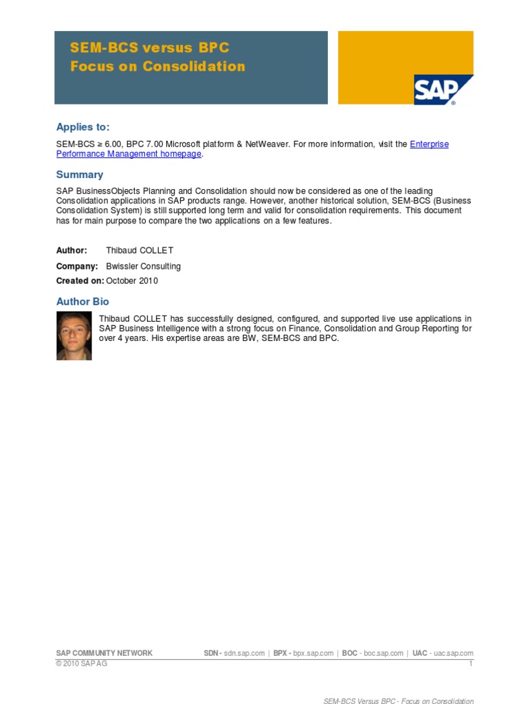 SEM-BCS Versus BPC - Focus On Consolidation | PDF | Business Process ...