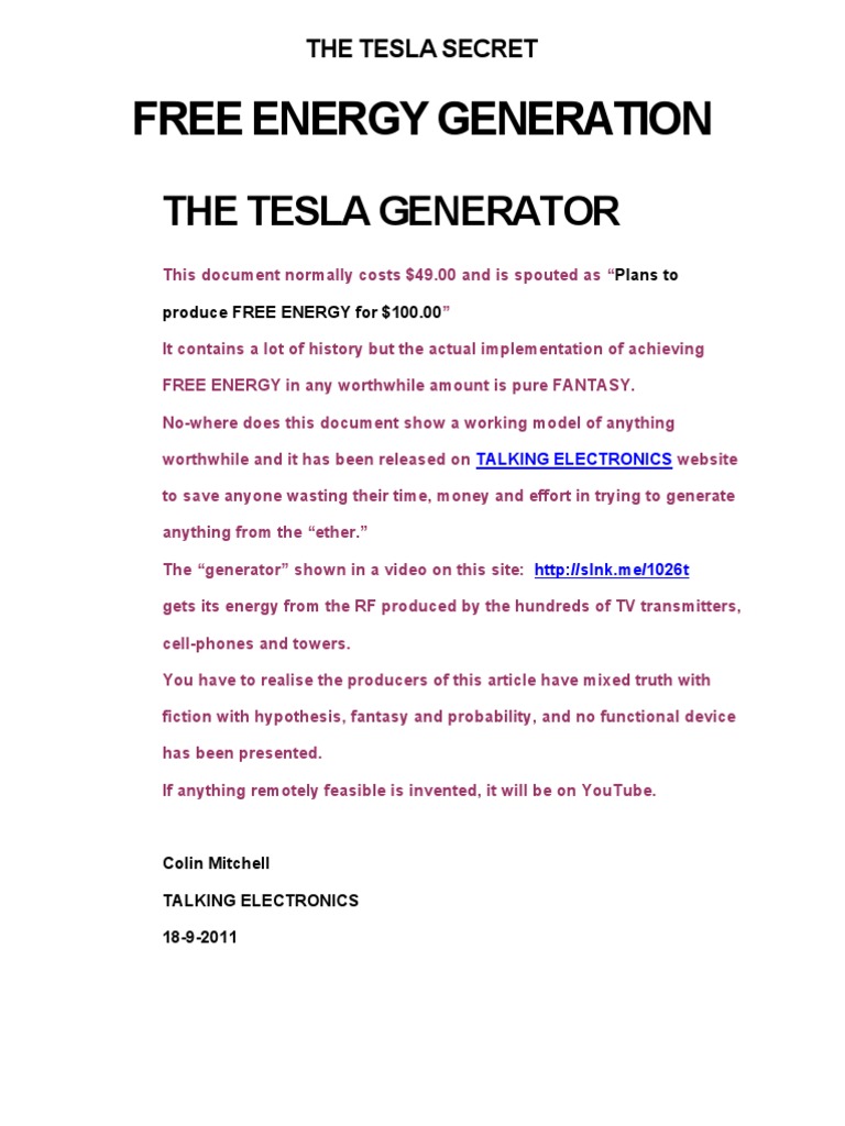 Tesla Secret | PDF | Nikola Tesla | Electricity Generation