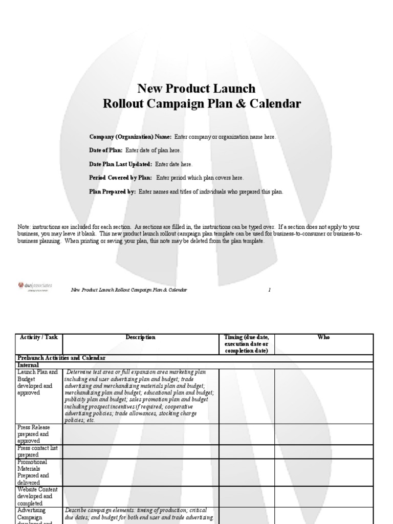 New Product Launch Plan and Calendar Template | PDF